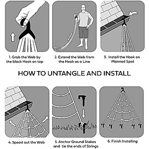 Halloween Spider Web Decoration Outside 16ft + Giant Spider 35" + Stretchy Dense Spider Silk Rope and 2 Small Spiders Triangular Huge Spider Web for Yard Outdoor