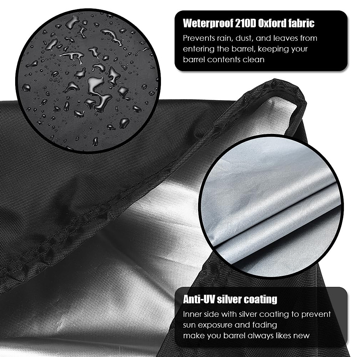 COOSOO 55 Gallon Drum Lid Cover 4 Pack Water Rain Barrel Trash Can Cover with Adjustable Drawstring Waterproof Dustproof Cover for All Weather Protection (1)