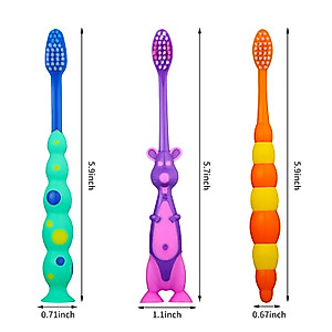 Lauwell 24 Pieces Toddler Toothbrush Bulk Kids Toothbrush Pack Manual Baby Toothbrushes with Covers Suction Cup Toothbrush Lovely Soft Bristle Animal Toothbrush for Kids Sensitive Teeth