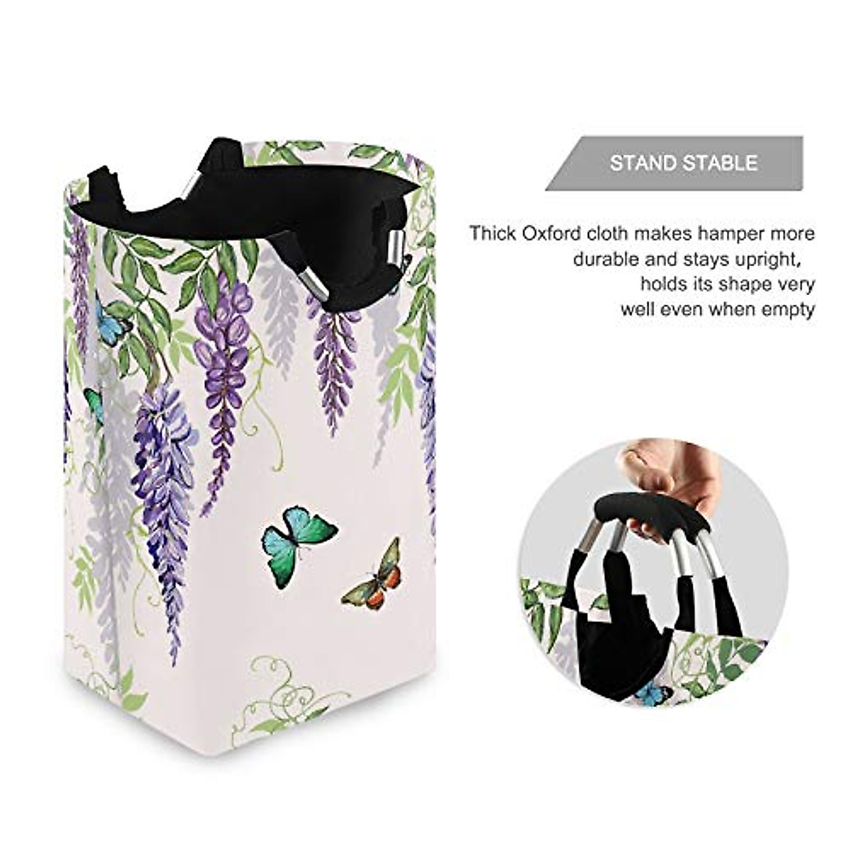 OTVEE Tropical Purple Flowers Butterfly Kids Laundry Basket Folding Laundry Hamper Organizer for Clothes Toy Book Storage