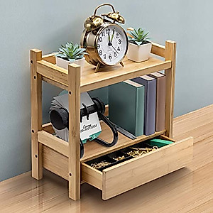 Sorbus 2-Tier Bamboo Countertop Shelf with Hidden Drawer - Makeup Organizer - Multi-Purpose Storage for Skincare, Toiletries, Desktop - Display Stand Shelf for Bathroom Vanity Counter, Kitchen, Office