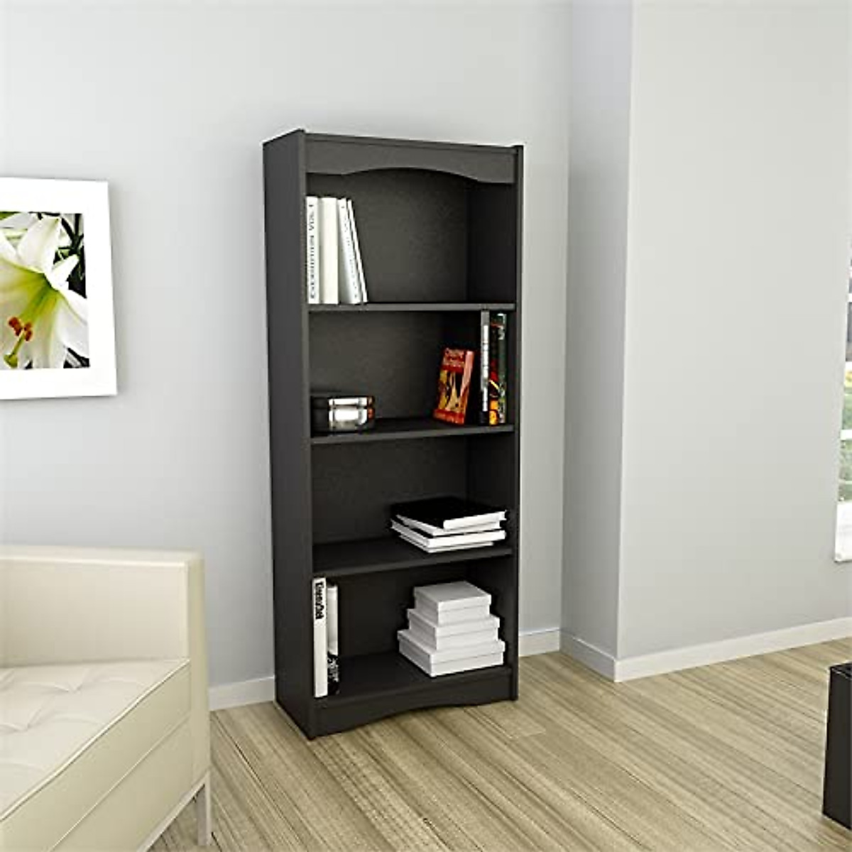 Home Square Tall 4 Shelf Wood Bookcase Set in Midnight Black (Set of 2)