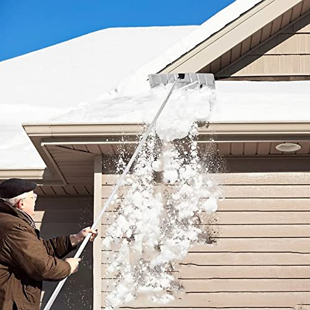 Goplus Snow Roof Rake, 25-Inch Blade 20 FT Extension Snow Shovel for Snow Removal w/ Wheels Anti-Slip Handle, Ideal for Roof Car, Heavy Duty Aluminum