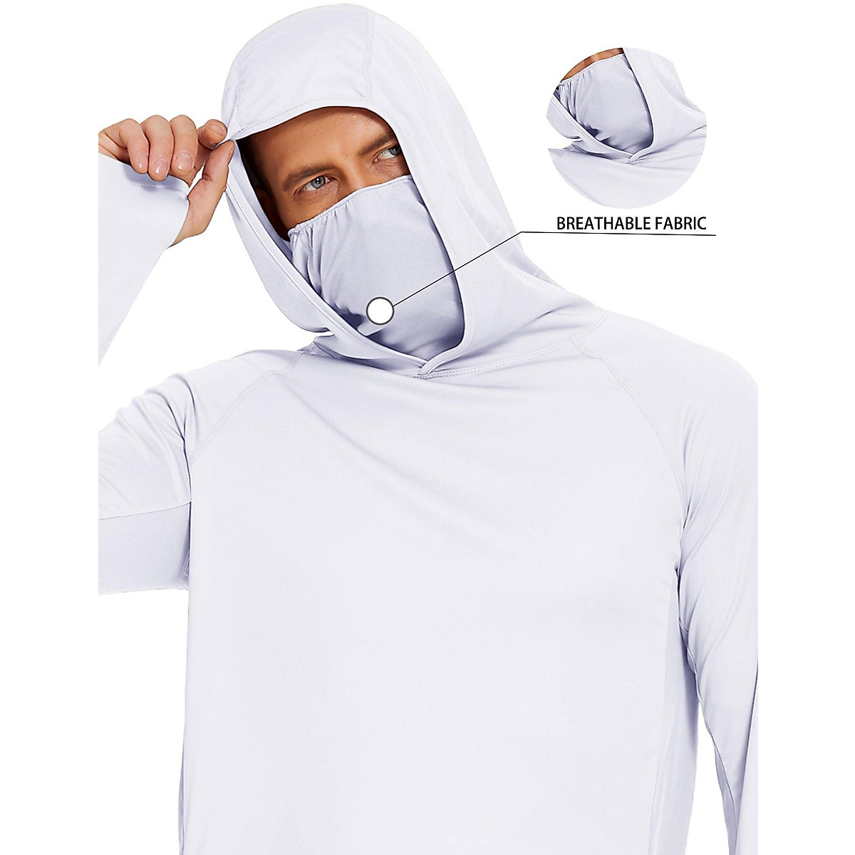 Hooded Fishing Shirts for Men UPF 50+ Long Sleeve Hoodie with Mask Lightweight SPF Sweatshirts Rash Guard Camo Neck Gaiter