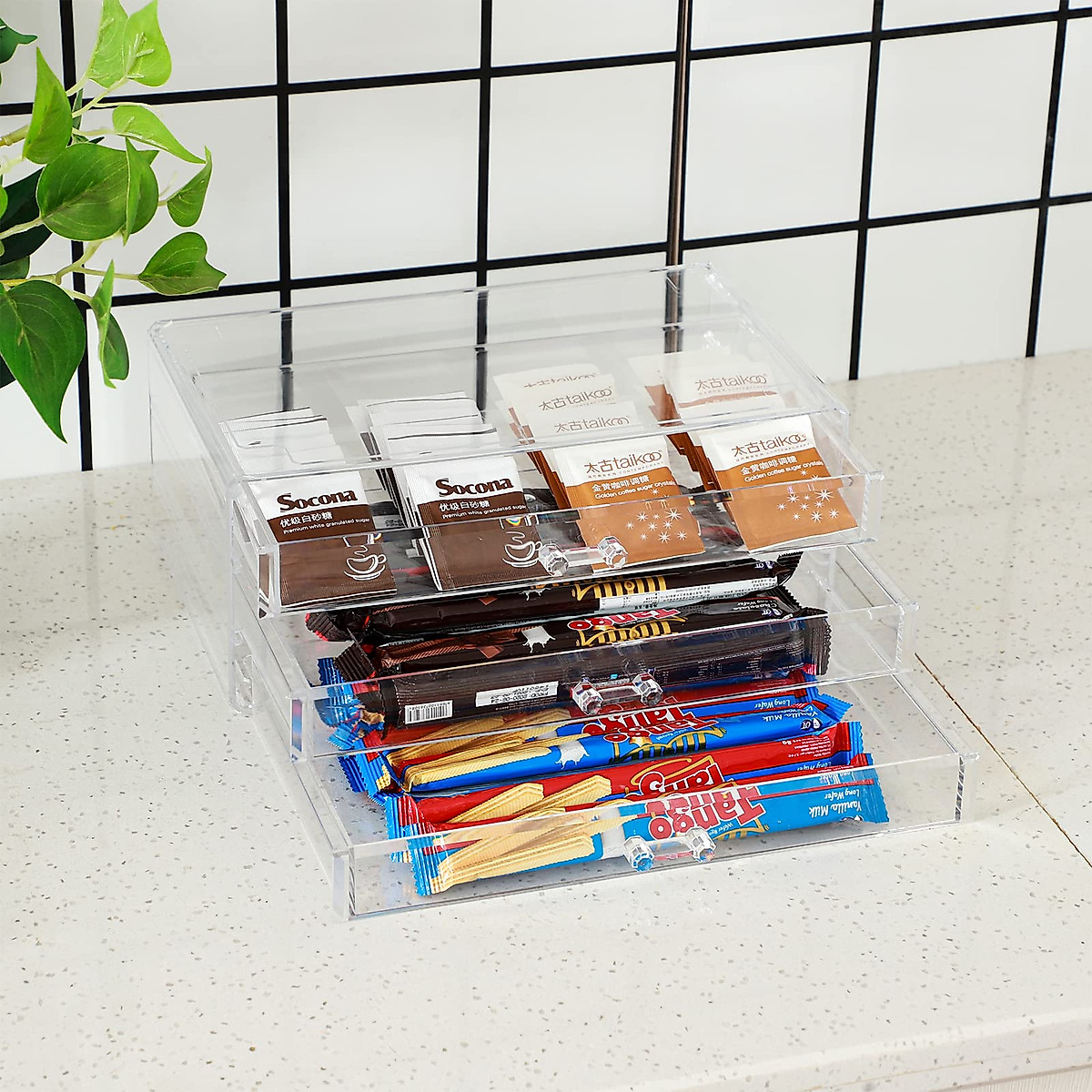 Cq acrylic 2 Pack Clear Acrylic Drawer Organizer Countertop,Stackable 7 Drawers Makeup Storage,Cute cube Make up Organizer for dresser Hair Clip,Beauty Product Desk and Bathroom Organizers and Storage