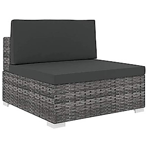 vidaXL Sectional Middle Seat with Cushions Rustic Steel Frame Outdoor Garden Patio Backyard Armless Chair Seat Poly Rattan Gray
