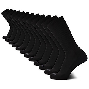 AND1 Men's Athletic Arch Compression Cushion Comfort Crew Socks (12 Pack), Size 6-12.5, Black