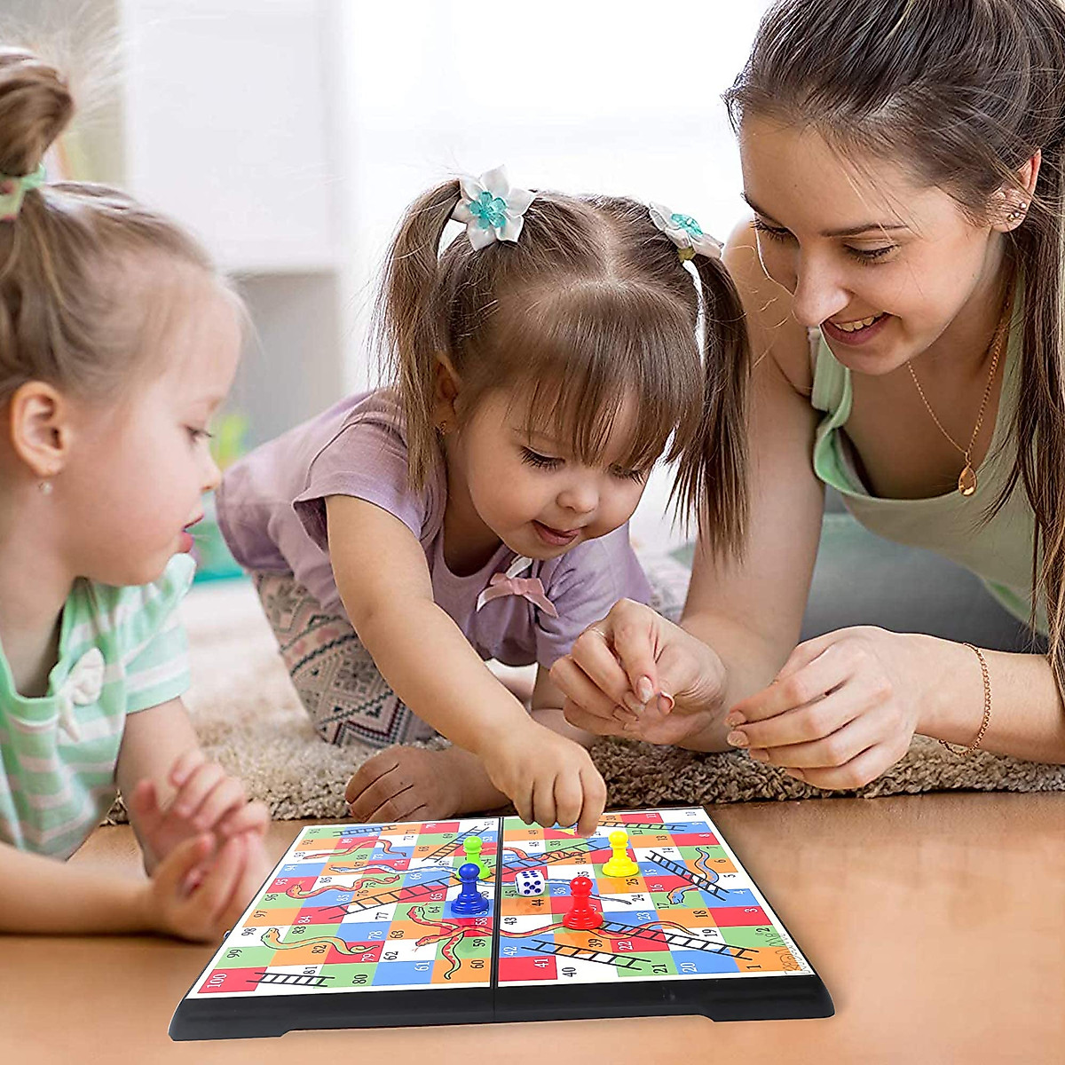 KIDAMI Magnetic Snakes and Ladders Game Set with Storage Box, Folding Design and Light-Weight, Gift for Kids and Adults.