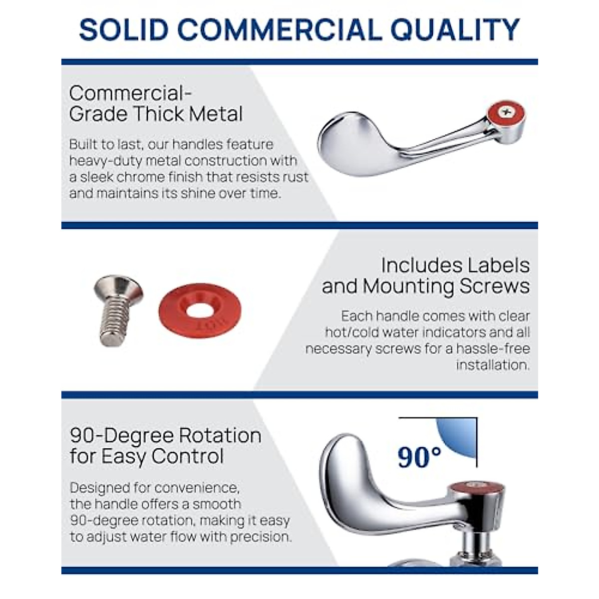 Sepaitek Kitchen Faucet Handle Replacement Commercial Faucet Parts, Heavy Duty Wrist Blade Handles for Restaurant, Industrial, Hospital, Thickened Metal, Red of Hot Side