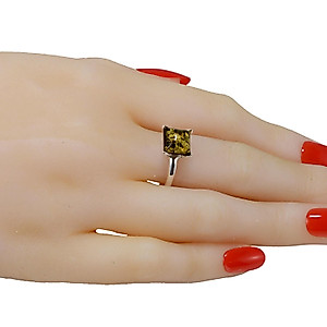 HolidayGiftShops GIA Certified Sterling Silver and Baltic Olive Green Amber Square Adult Ring Nelda- size 8