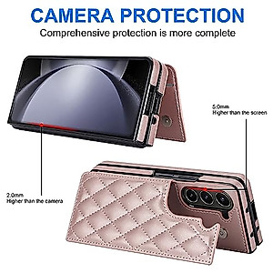 Ephoou Flip Wallet Case Compatible with Samsung Galaxy Z Fold 5 for Women, Luxury PU Leather Shockproof Cover Case with Card Holder (Kickstand Function) for Samsung Galaxy Z Fold5 SKG-Rose Gold