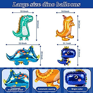 HJINGY 265 PCS Dinosaur Party Decorations, Blue Dinosaur Birthday Party Supplies for Boys Include Dinosaur Balloons, Customized Backdrop, Happy Birthday Banner, Tablecloth, Plates, Cake Toppers