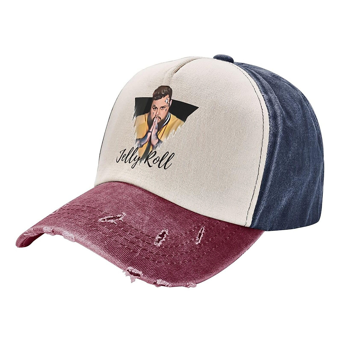 Jelly Music and Roll Unisex Vintage Washed Distressed Baseball-Cap Twill Adjustable Dad-Hat Navy and Red