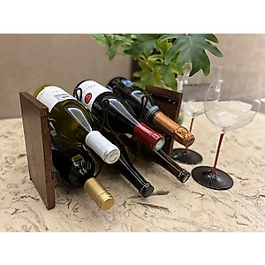 DYT 2 Tier Tabletop Wood Wine Holder Wood Wine Rack Counter Wine Holder for 6 Bottles,Freestanding Wine Storage for Kitchen Home Bar Storage and Kitchen Decor,Brown