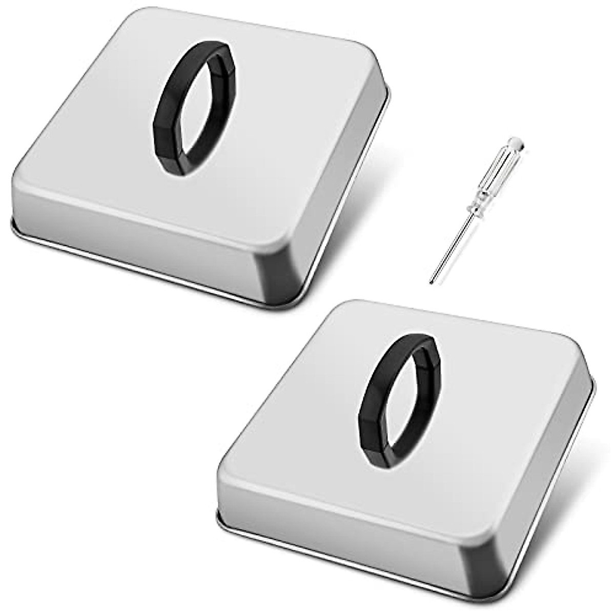 HaSteeL Square Cheese Melting Dome, Stainless Steel 9⅓ x 9⅓ x 2 Inch Steaming Basting Cover, Heavy Duty Griddle Grill Accessories for Flat Top Teppanyaki Cast Iron BBQ Outdoor Kitchen Cooking, 2 Packs