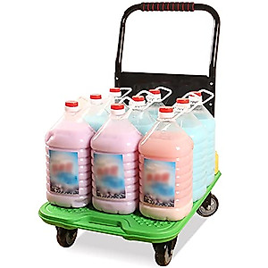 Generic Push Cart Dolly Platform Truck Rolling Hand Push Cart with 4 Wheels Metal Handle Plastic Deck High Capacity Flatbed Trolley for Lage Moving Platform T