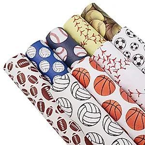 David accessories Sport Basketball Football Baseball Printed Faux Leather Sheet Synthetic Leather Fabric 9 Pcs 7.7" x 12.9" (20cm x 33cm) for DIY Earrings Hair Bows Making (Sport Set)