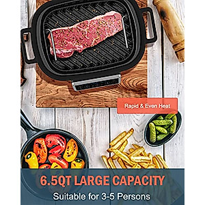 Grill and Air Fryer Combo, CATTLEMAN CUISINE 10-in-1 Indoor Electric Grill, Stainless Steel Air Fryer Grill with Air Grill, Air Fryer, Roast, Bake, Dehydrate, Beef & Fries, 6.5QT, Silver