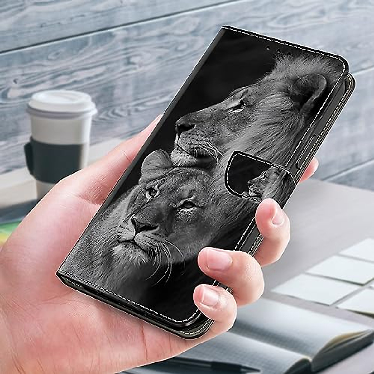 ALILANG for Samsung Galaxy Z Fold 3 5G Wallet Case with Credit Card Holder, Flip Book PU Leather Protective Magnetic Cover for Samsung Z Fold 3 Phone Case-Two Lions