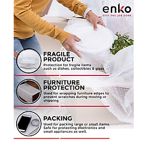 enKo (2 Pack) 12 inch x 72 feet Bubble Cushioning Wrap Roll Perforated 20 Fragile Sticker Labels for Moving Shipping Packing Boxes Supplies