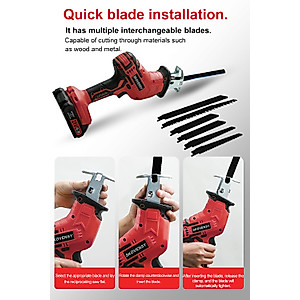 Cordless Reciprocating Saw, 2 x 2.0Ah Battery, Cordless Variable Speed, Blades Kit for Wood/Metal/PVC Cutting RED-A
