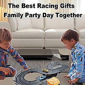 Electric Slot Car Race Track Sets for Kids Adult, with Two High-Speed Slot Cars and Two Handles to Control The Speed, Circular Overpass Race Track, Christmas Birthday Gifts Boy Toys. (Black-A)