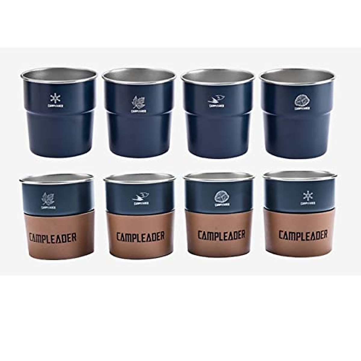 shamjina 4x Stainless Steel Cup with Sleeve Water Tumblers Coffee Mugs Reusable Drinking Glasses Shatterproof Cup for Tea Picnic Home Drinks Travel, Deep Blue