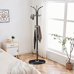ZOZOE Metal Coat Rack Stand, Modern Coat Rack Freestanding with Natural Marble Base, 360° Rotary Design Coat Racks with 14 Hooks, Coat Tree for Bags, Hats, Entryway, Office