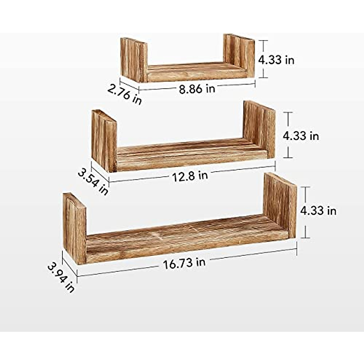 Halter Solid Wood Shelves, Floating Wood Shelves for Bathroom, Bedroom, Living Room, and Kitchen, Wooden Office Shelves, Rustic Floating Shelves Wall Storage, Floating Wall Shelf, Natural, Set of 3