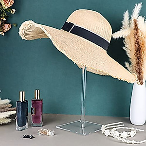 RSSCIIIUL Acrylic Hat Stand and Wig Display Rack, 2pcs 17" Clear Hat Stands for Display, Adjustable Height Hat Holder, Square Barbell Base Display, Hat Rack Stand for Display Jewelry Watch Helmets