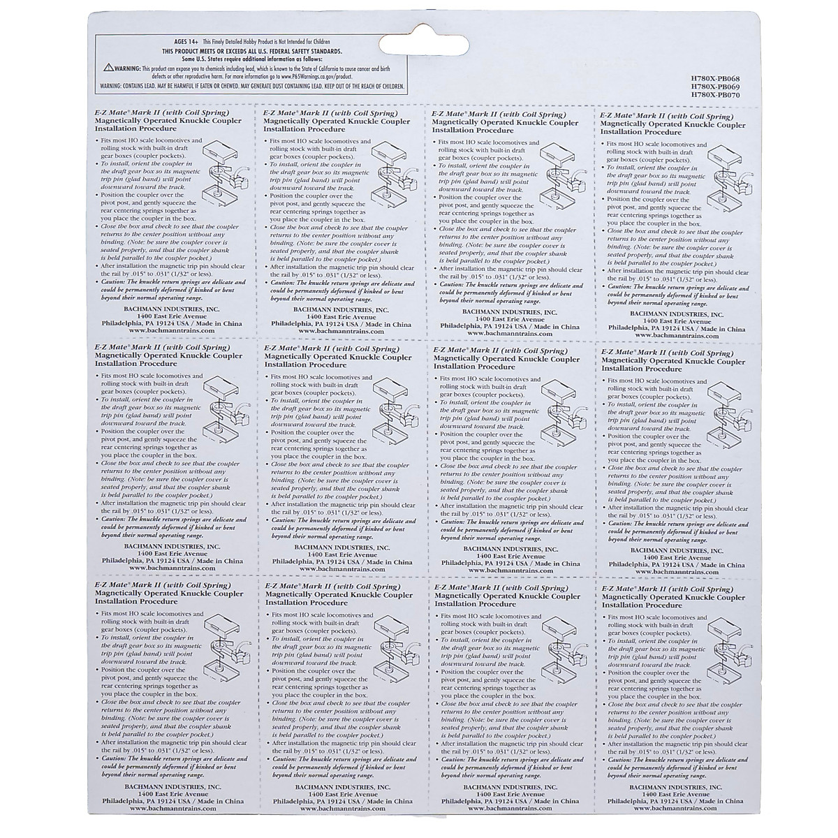 Bachmann Trains - E-Z MATE MARK II COUPLERS - MAGNETIC KNUCKLE COUPLERS with METAL COIL SPRING - UNDER SHANK - MEDIUM (12 pair/card) - HO Scale