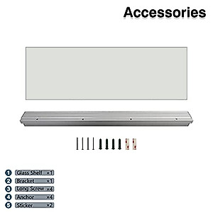 Naiture Bathroom Wall Mount Glass Wall Shelf with Aluminum Bracket, 35.4 x 7.9 x 0.31 Inch, Clear