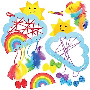 Baker Ross AT774 Rainbow Dreamcatcher Kits - Pack of 4, Create Your Own Dreamcatcher Kits for Kids Arts and Crafts, Wall Decorations for Girls and an Introduction to Sewing