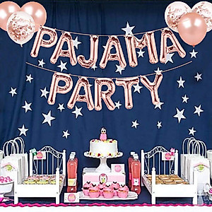 Pajama Party Decorations Rose Gold Pajama Party Balloons Banner Girls Slumber Sleepover Birthday Party Decor, PJ Mask Spa Pajama theme Party Supplies