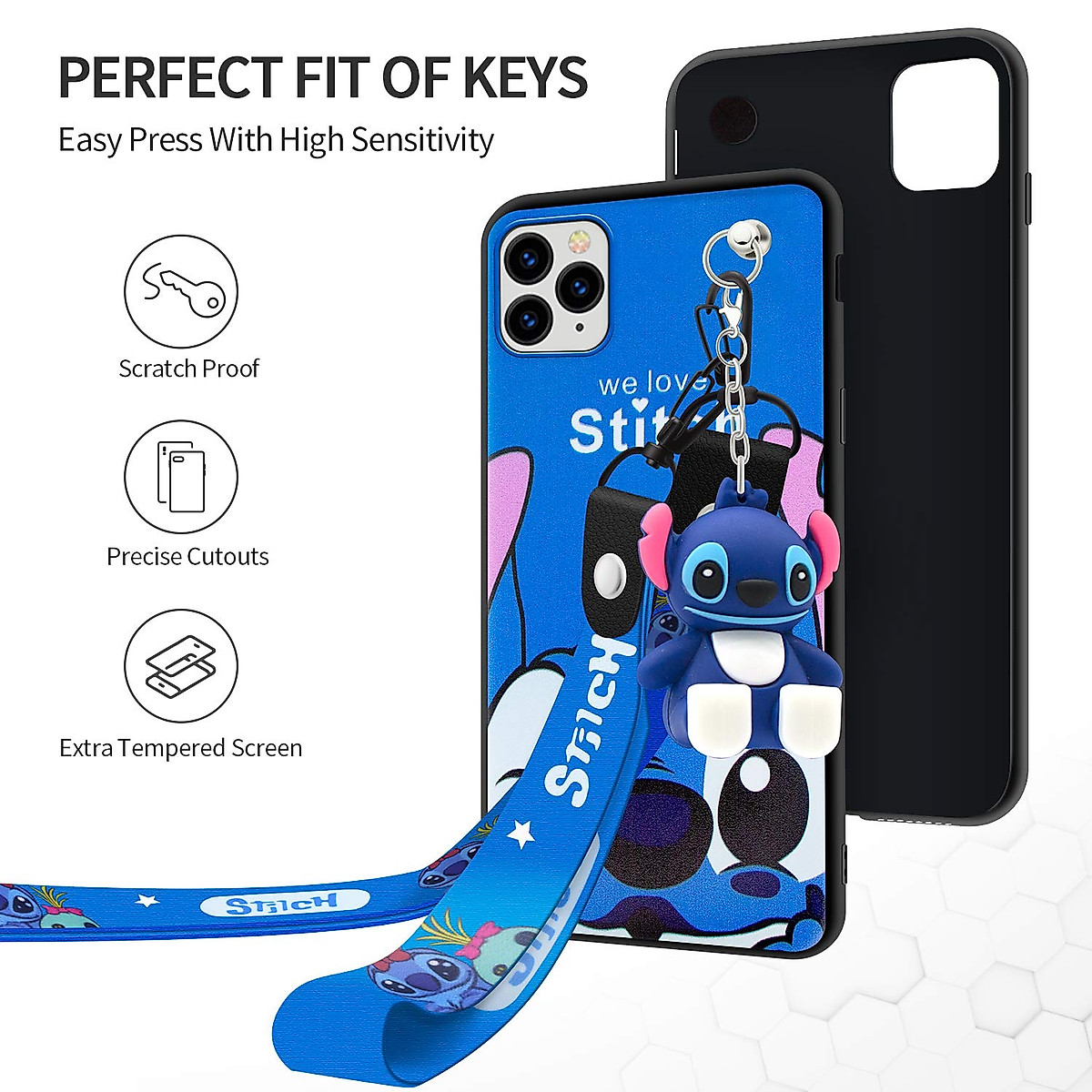 BABY FUN iPhone 11 Case with HD Screen Protector, 2 Lanyard, Cell Phone Stand, Cute Cartoon 3D Character Silicone Cover Case for iPhone 11