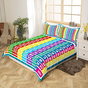 Feelyou Numbers Alphabet Duvet Cover Queen, Educational Learning Comforter Cover for Kids Boys Girls Numbers Bedding Set Learning Time Bedspread Cover Microfiber Bedclothes Zipper (No Comforter)