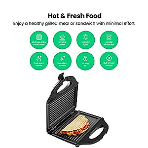 Chefman Portable Compact Grill, Dual Use Panini Press, Sandwich Maker, Electric Grill Griddle, Nonstick, Electric Indoor Grill, Countertop Panini Maker with Cord Storage, Locking Lid, Indicator Lights