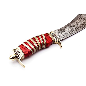 Skokie Knives Custom Hand Made Damascus Steel Hunting Bowie Knife Handle Camel Bone (Red)