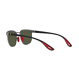 Ray-Ban RB3698M Scuderia Ferrari Collection Square Sunglasses, Matte Black On Matte Gunmetal/Green, 53 mm