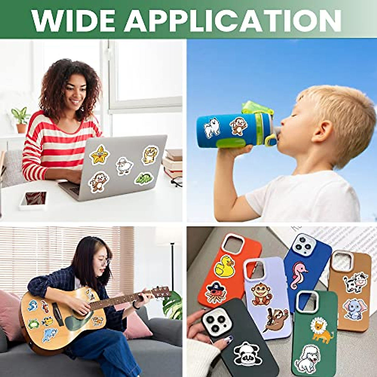 200-PCS Animal Stickers for Kids, 4 Packs (50/Pack) - Shiny Cute Animal Stickers for Water Bottles, Laptop, Skateboard, Notebook - Reusable Animal Vinyl Stickers - Waterproof (StackorsBeast)