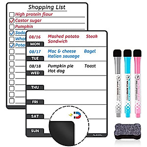 ALEZEL Magnetic Weekly Calendar for Fridge - 8.5"x6.5", Simple Dry Erase Menu Board Set for Fridge - Includes 1 Grocery List (to Do List) & 1 Weekly Meal Planner Whiteboard, 3 Markers + 1 Eraser