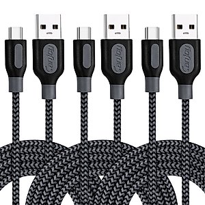 Canjoy USB Type C Cable, 3 Pack 10ft Braided Type C Charger Fast Charging Cord Compatible Samsung Galaxy S10 S10+ S10e S8 S9 Plus Note 8 9, LG V20 G5 G6 V30 (Grey)