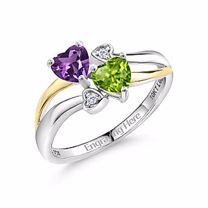 Gem Stone King 925 Silver and 10K Yellow Gold Multi-Color Multi and White Lab Grown Diamond Ring For Women (0.86 Cttw, Gemstone, Heart Shape 5MM, Size 8)