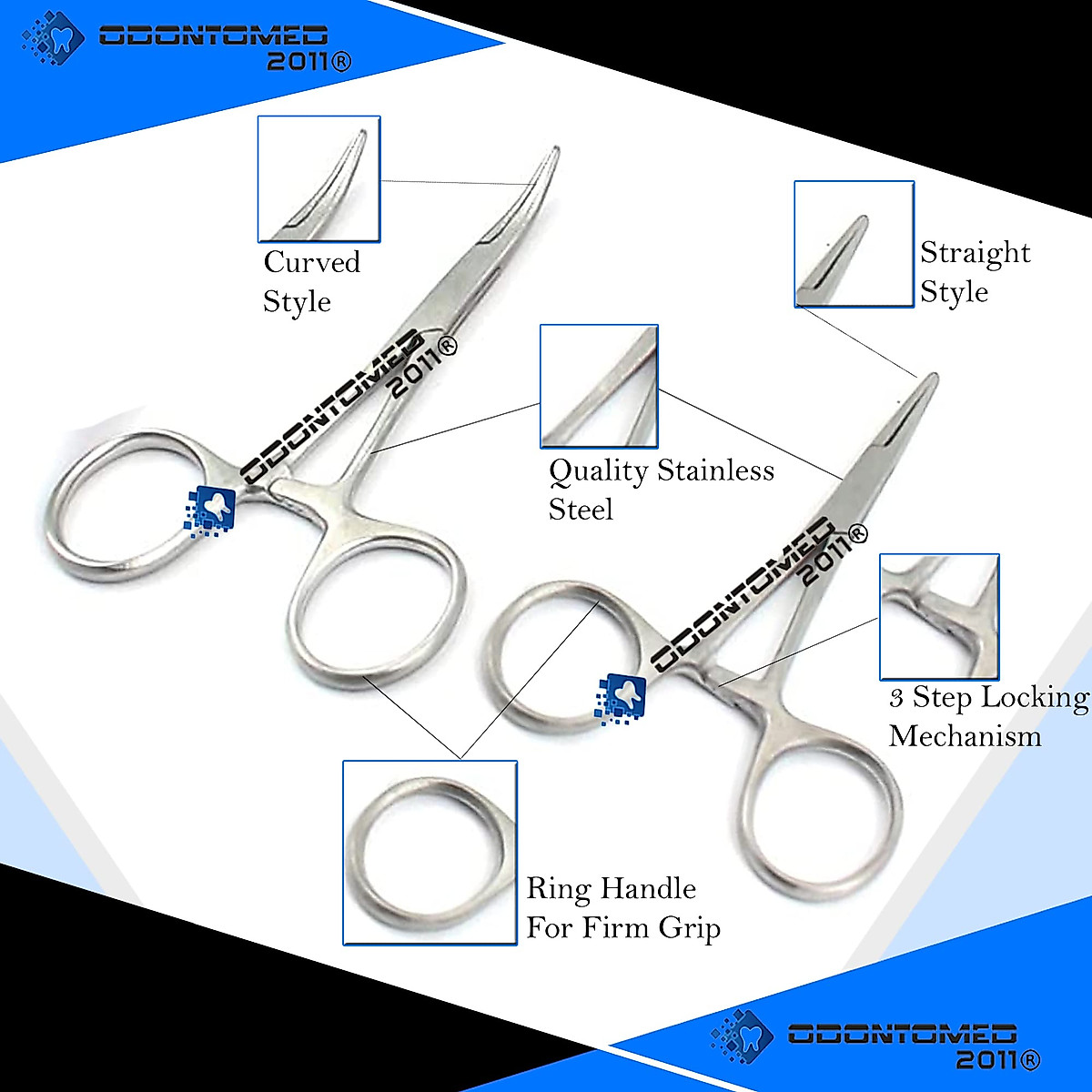 OdontoMed2011® Ultimate HEMOSTAT Set, 8 Piece Ideal for Hobby Tools, Electronics, 7.25", 5.5", 5", 3.5" ODM