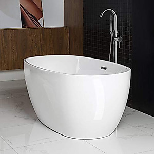 WOODBRIDGE 59" Freestanding White Acylic Soaking Bathtub with Chrome Drain and Overflow,BTA1518 -C-Drain &O