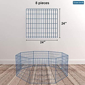 BestPet Dog Playpen Metal Wire Playpen Dog Pen 8 Panel Indoor Outdoor Metal Protable Folding Animal Exercise Dog Fence 24 Inch,Blue