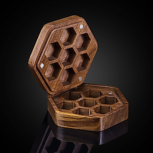 UDIXI Wooden Dice Box Skull Pattern, Walnut Dice Case with Magnetic Lid for Storage 7-Die Polyhedral Dice Set, Easy Carring, DND Gift (Hexagon)