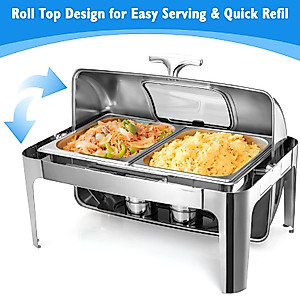 Chafing Dish Buffet Set, 9 QT Stainless Steel Roll Top Chafing Server Set, Food Warmers for Parties
