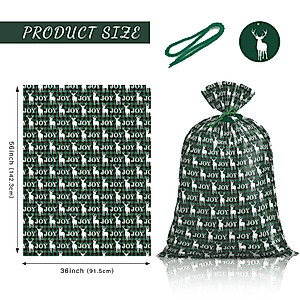 Loveinside Jumbo Large Plastic Gift Bag, Christmas Design Plastic Bag with Tag and Tie for Holiday - 56" x 36", 1 Pcs - Green Reindeer