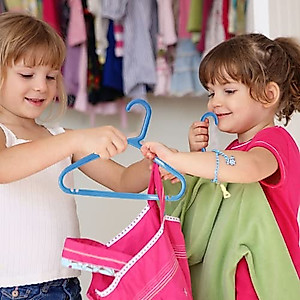 25 Pack Non-Toxic Plastic Hangers Kiddo's Closet Children Everyday's Hangers | Toddler and Teen Hangers in Blue and Pink Color | Non-Slip Plastic Slim Hangers | Toddler Hangers to Hang Their Stuff